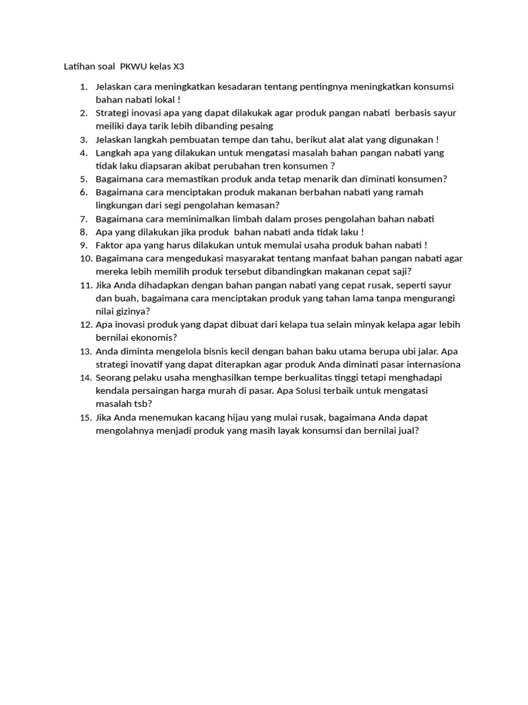 Latihan Soal PKWU Kelas X - Copy (3) 3 | PDF