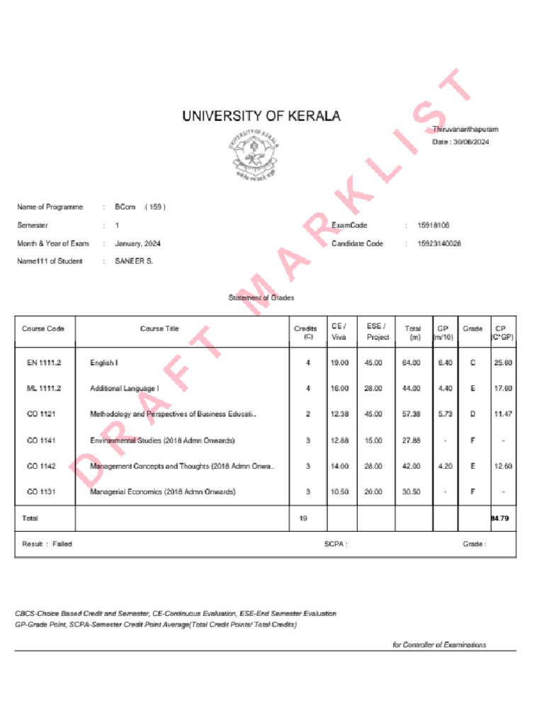 1st sem result | PDF