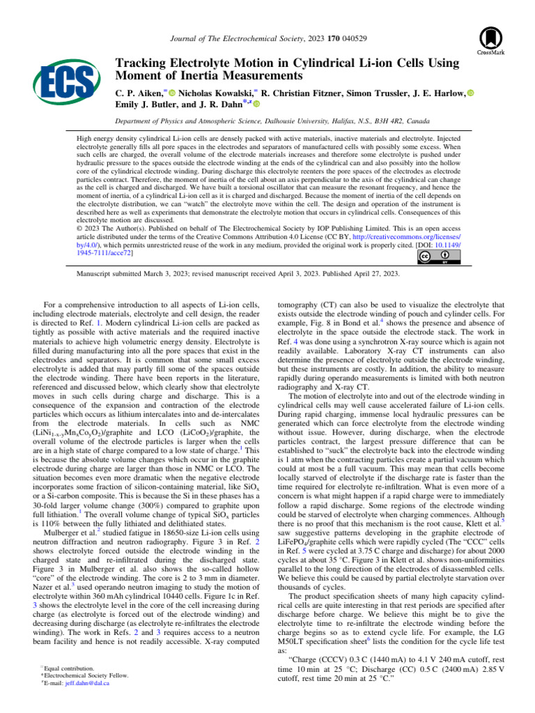 Tracking Electrolyte Motion in Cylindrical Li-Ion | PDF | Lithium Ion Battery | Resonance