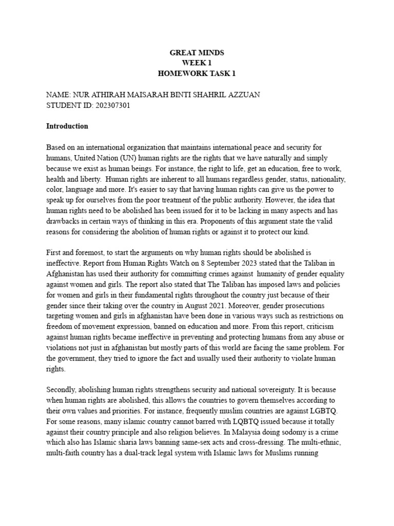 Great Minds (Homework Task 1) | PDF | Human Rights | Sharia