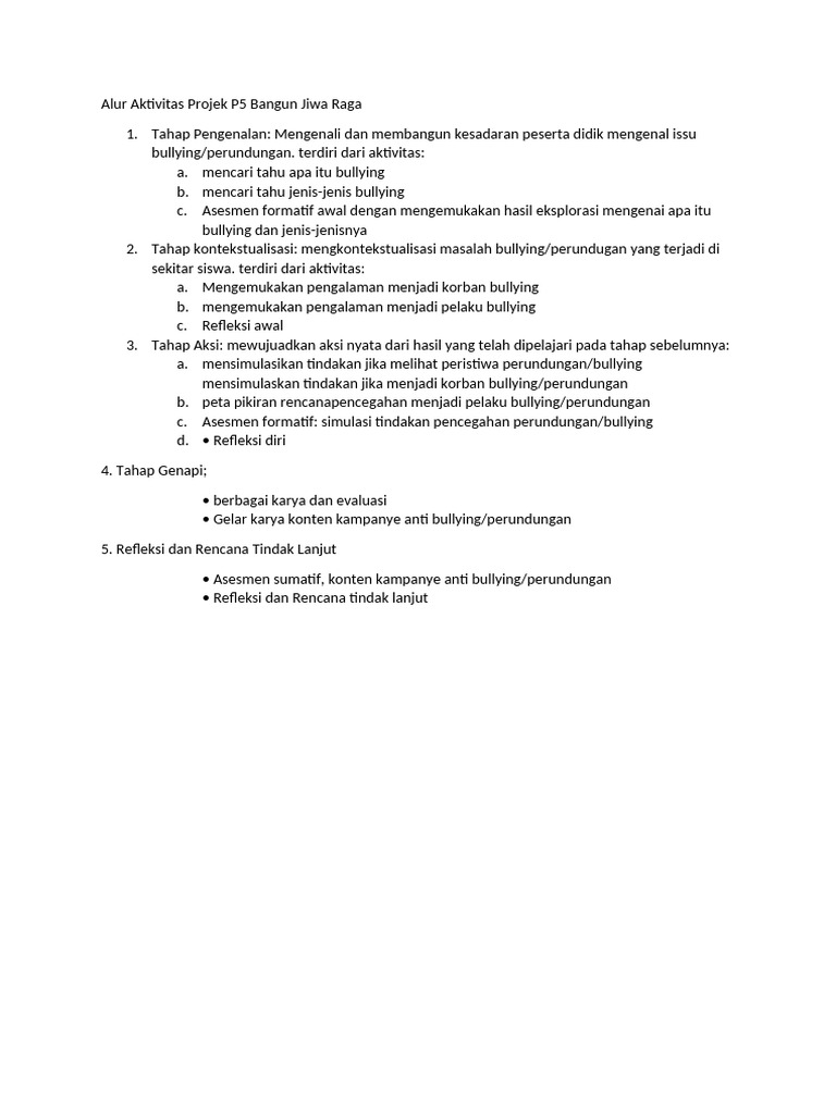 Alur Aktivitas Projek P5 Bangun Jiwa Raga | PDF
