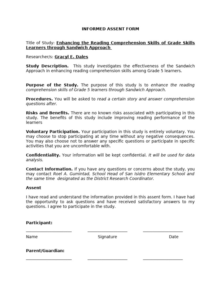 7a. Sample Assent Form Minor | PDF