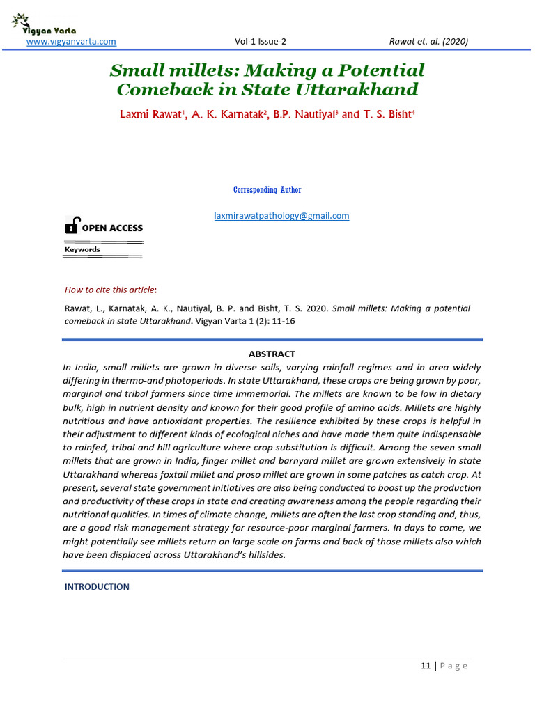 Small Millets' Comeback in Uttarakhand | PDF | Agriculture | Cereals