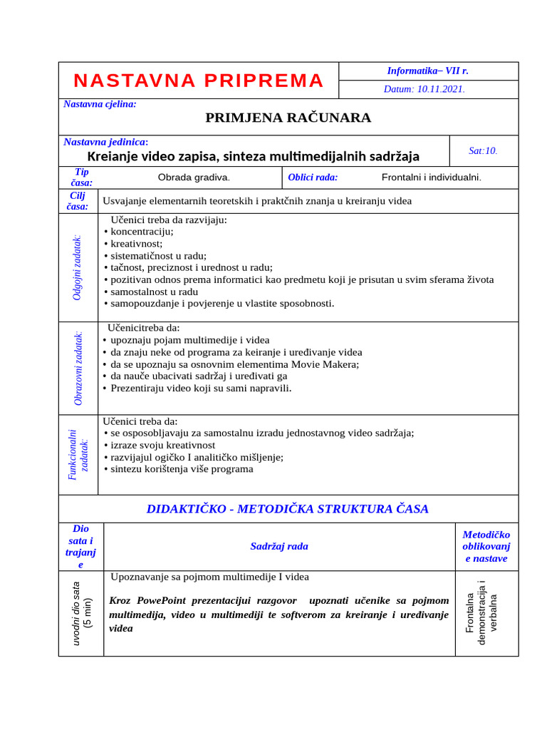 NASTAVNA PRIPREMA Multimedija | PDF