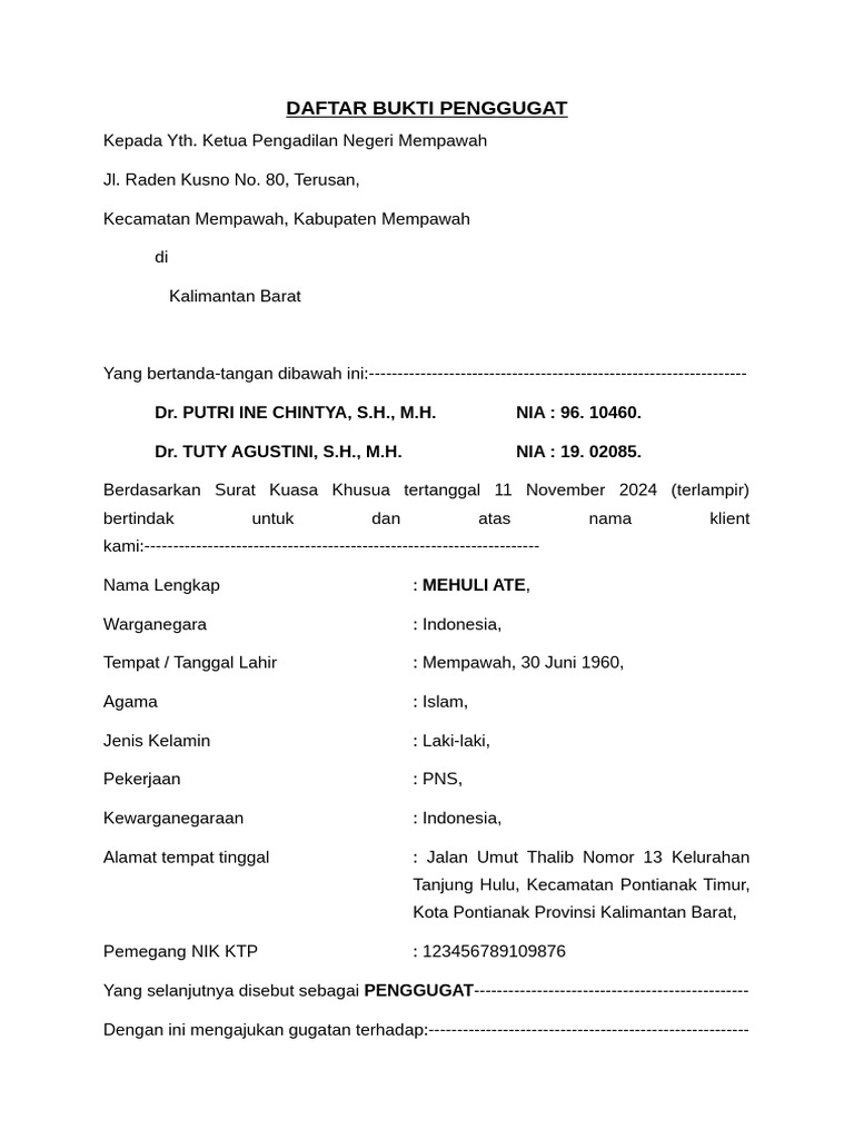 Daftar Bukti Penggugat | PDF