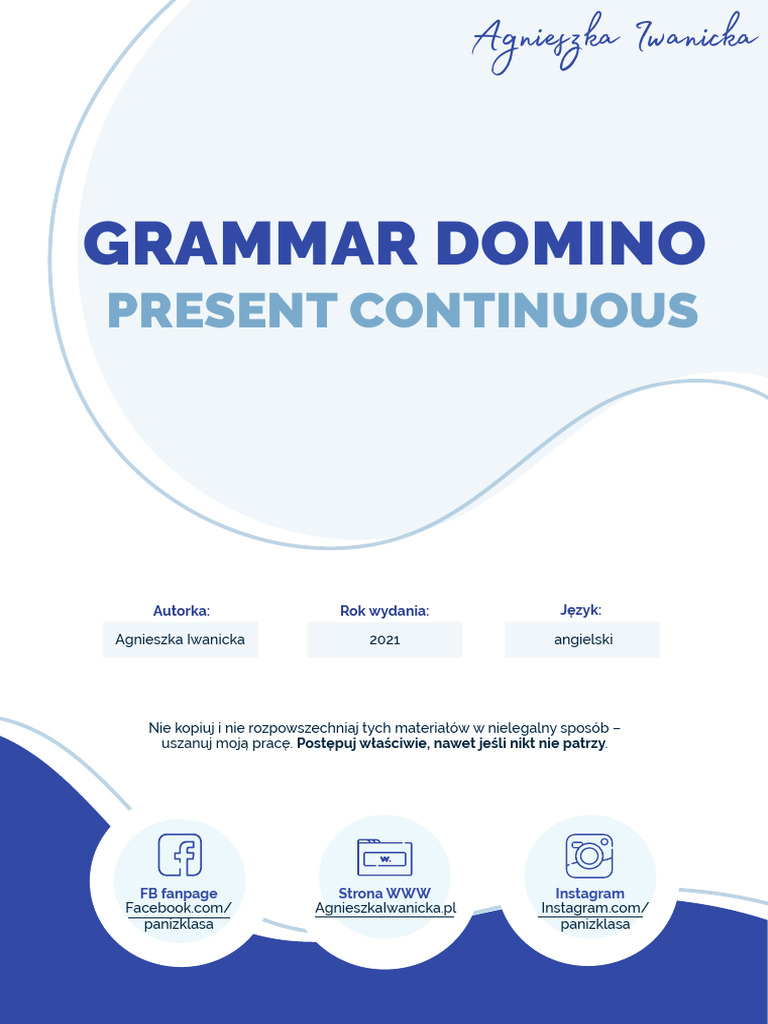 Present Continuous - Grammar Domino - Sampling PZK | PDF