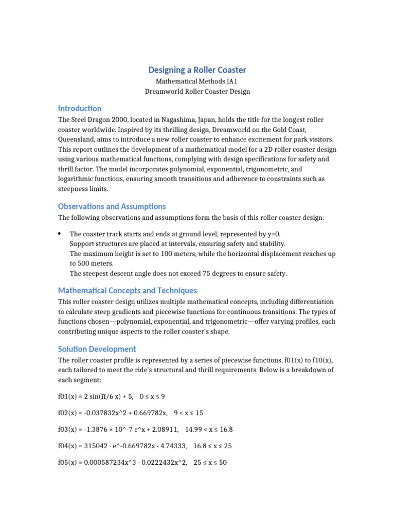 Roller Coaster Design Using Math Functions | PDF | Function ...