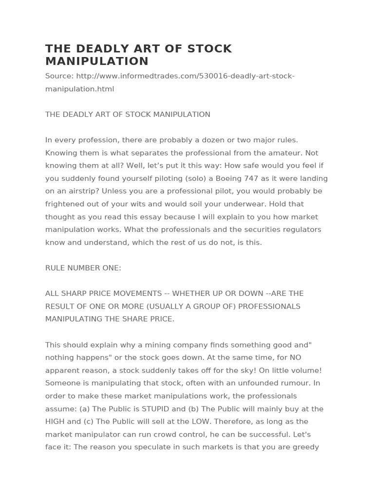 The Deadly Art of Stock Manipulation | PDF | Stocks | Market (Economics)