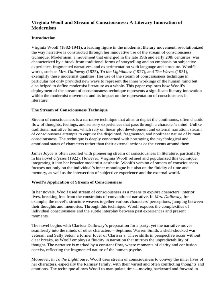 Virginia Woolf and Stream of Consciousness | PDF | Mrs Dalloway ...