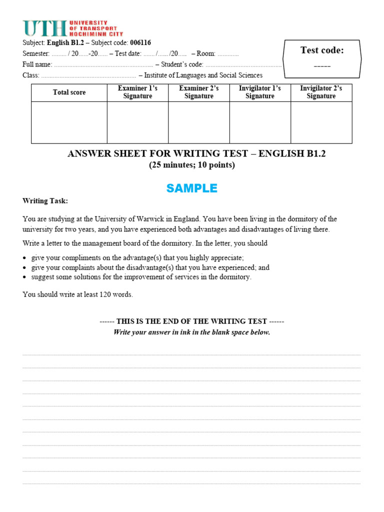 B1.2-SAMPLE WRITING TEST-Updated 01-11-2024 | PDF
