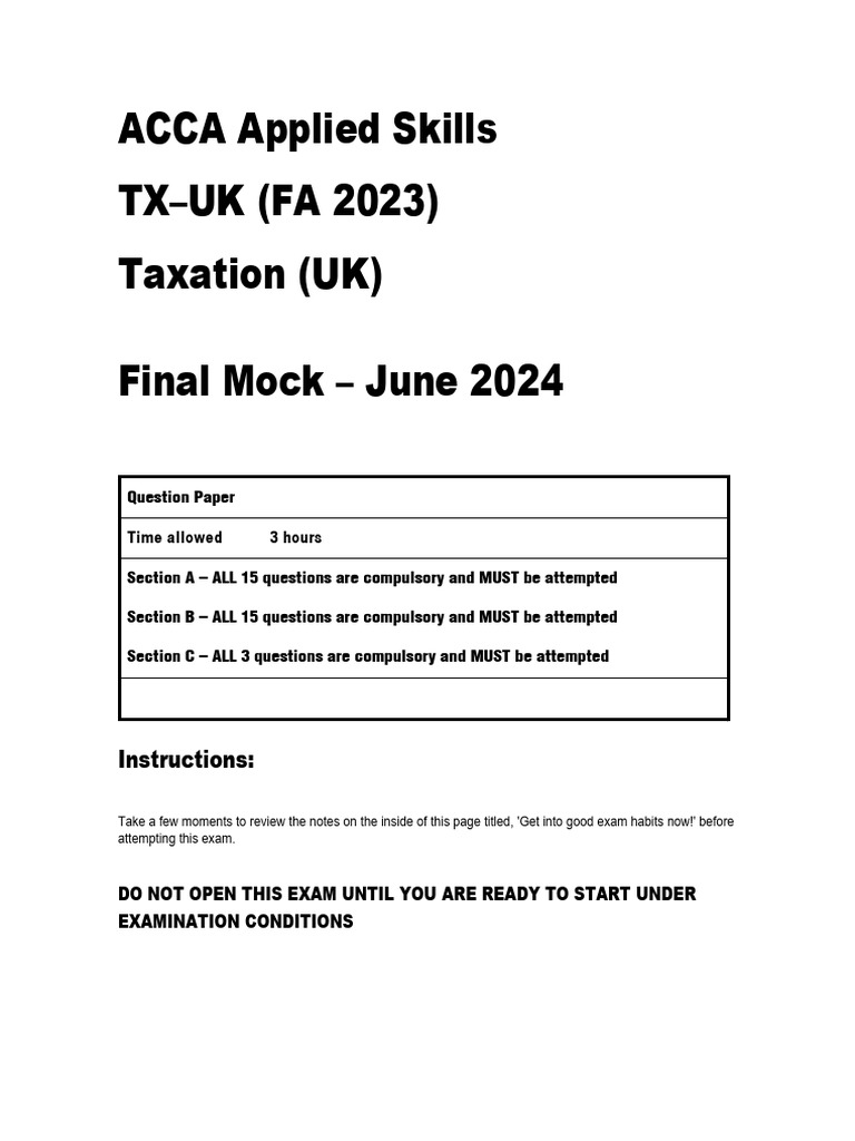 ACCA TX Final Mock June 24 Qs | PDF | Taxes | Expense