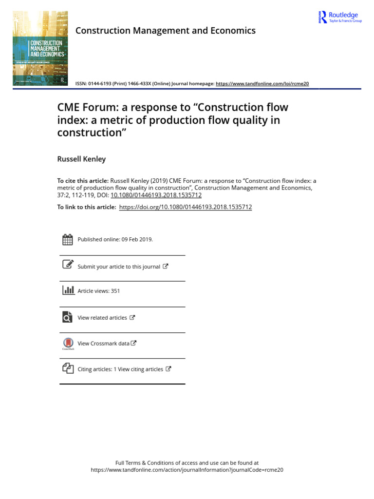 CME Forum A Response To Construction Flow Index A Metric of Production ...