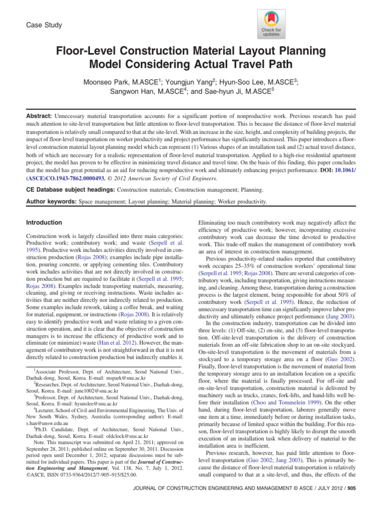 2011 Park Floor-Level Construction Material Layout PlanningModel ...