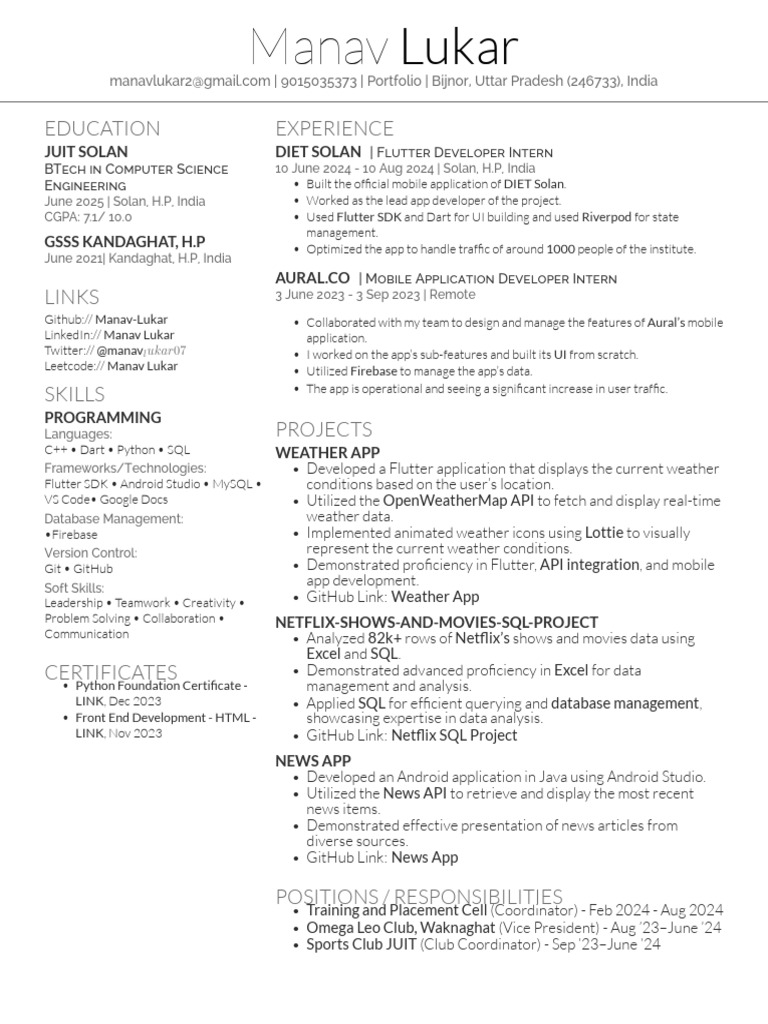 CV Manav Lukar' | PDF | Mobile App | Sql