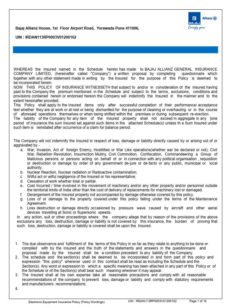 Electronic Equipment Insurance2 | PDF | Indemnity | Insurance