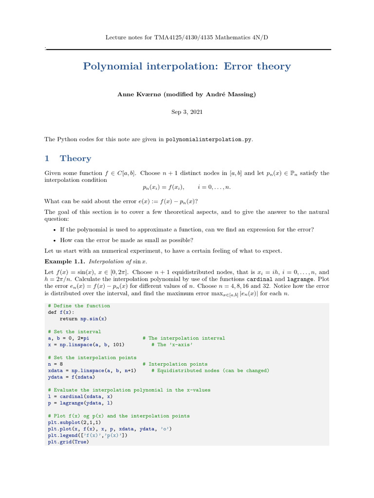 ErrorTheoryInterpolation | PDF | Interpolation | Numerical Analysis ErrorTheoryInterpolation | PDF | Interpolation | Numerical Analysis