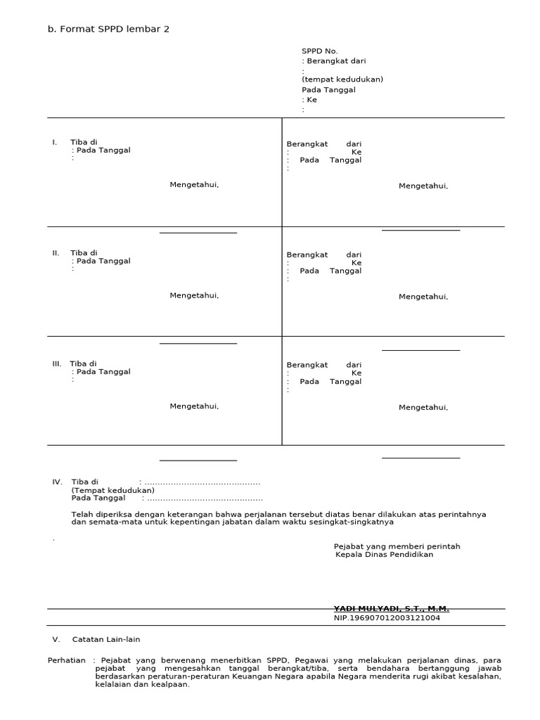 Format SPPD Lembar 2 Resmi | PDF