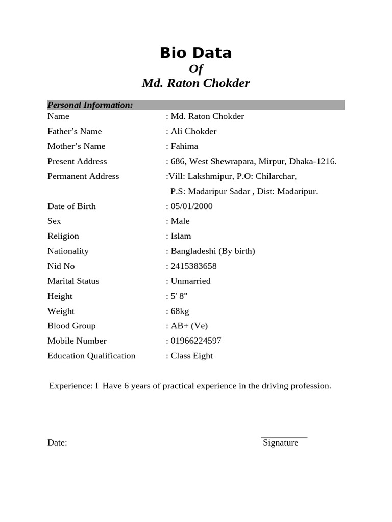 Bio-Data English | PDF