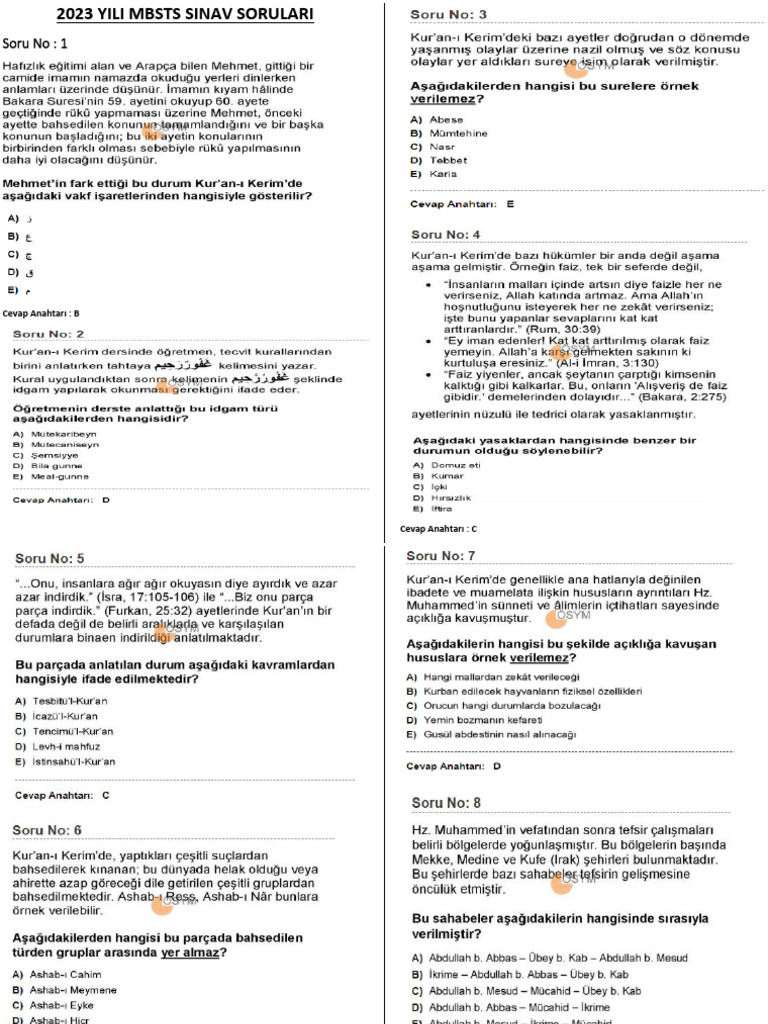 2023 Yili MBSTS Sinav Sorulari | PDF