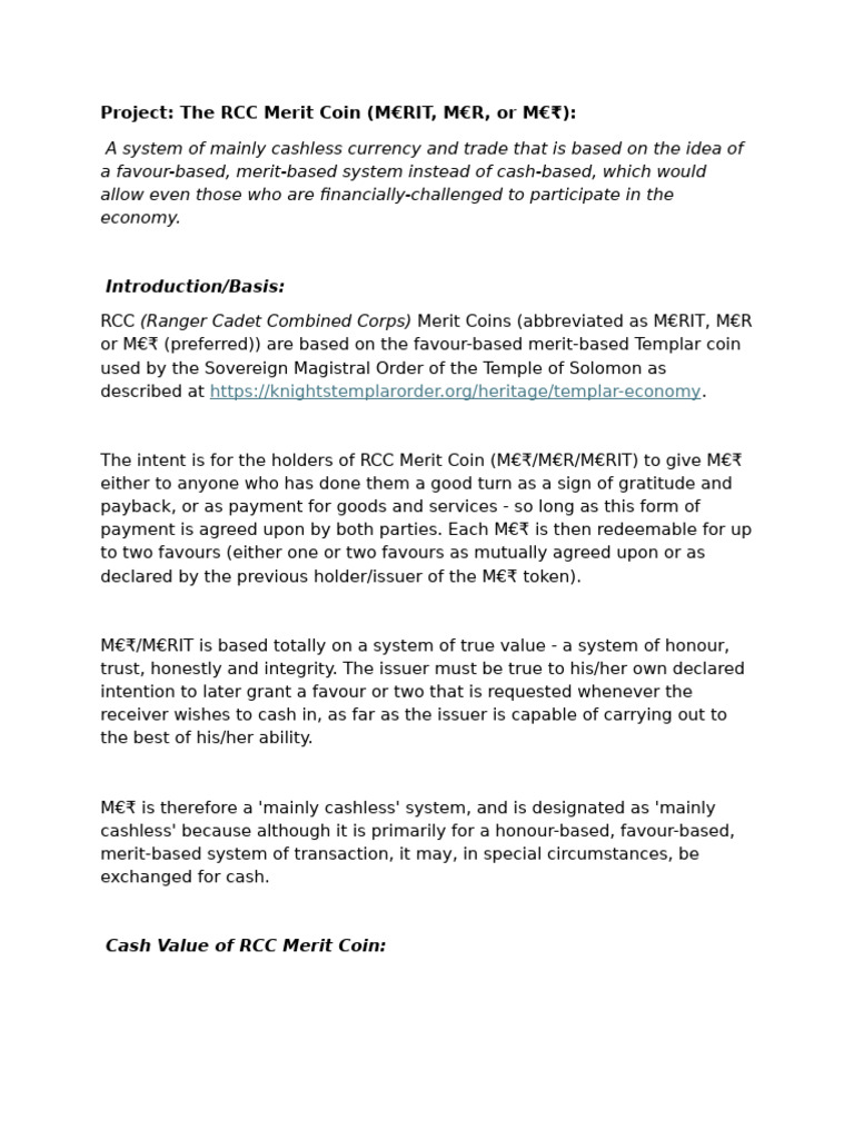 RCC Merit Coin Project | PDF | Cash | United States Dollar
