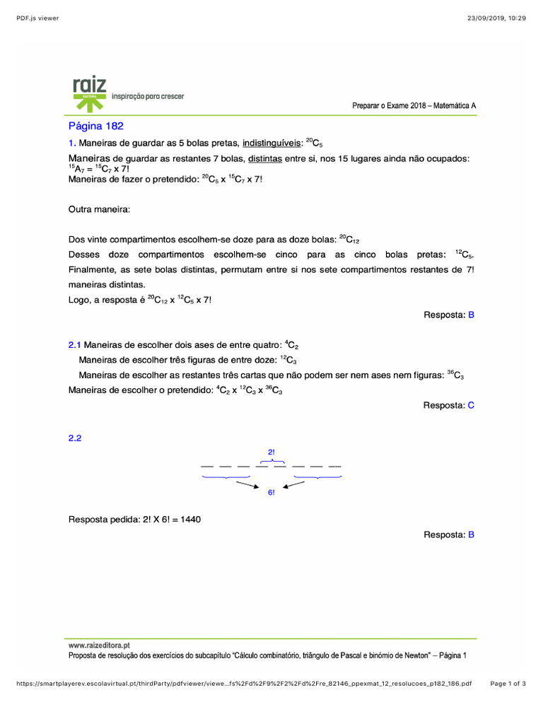 CAPITULO II - 02 - SOLUÇÕES - Cálculo Combinatório. Triângulo de Pascal ...
