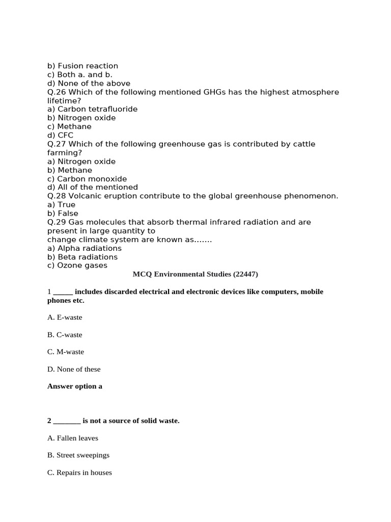 Est Sample Mcq | PDF | Ozone | Smog