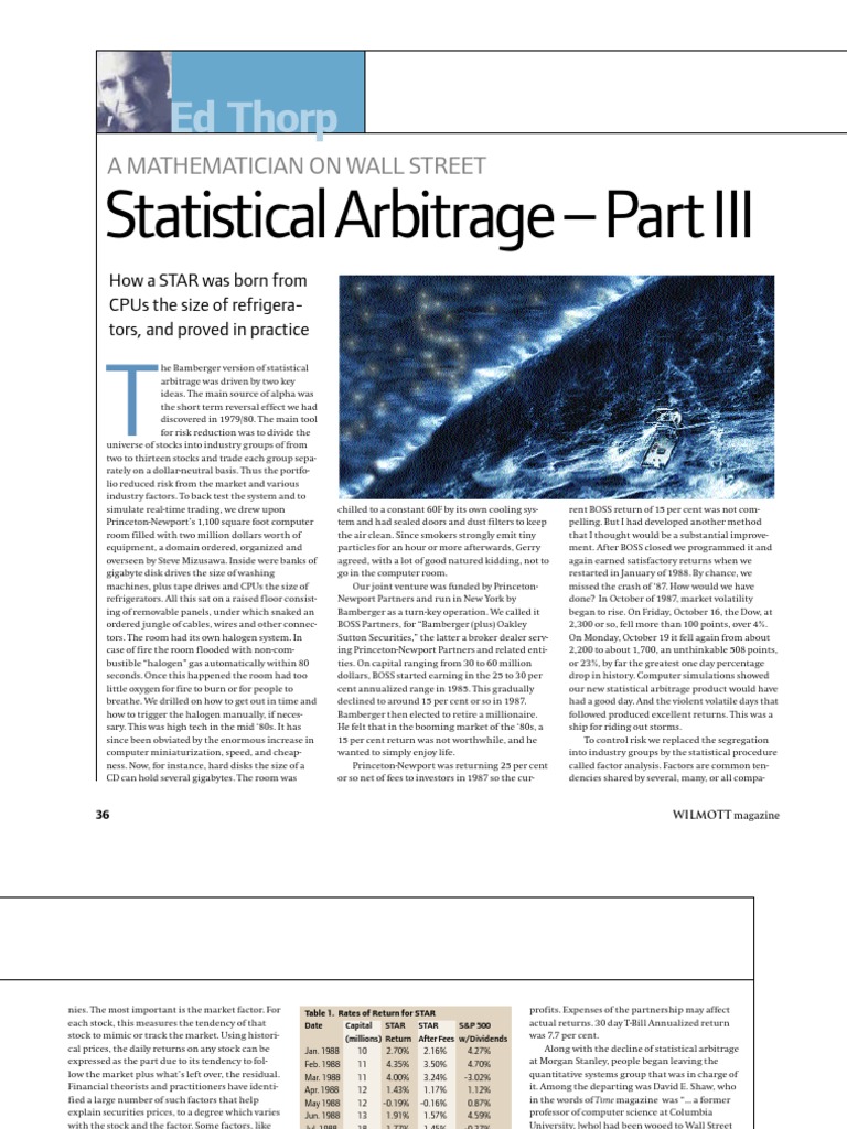 Stat Arb III Thorp | PDF | Arbitrage | Stocks