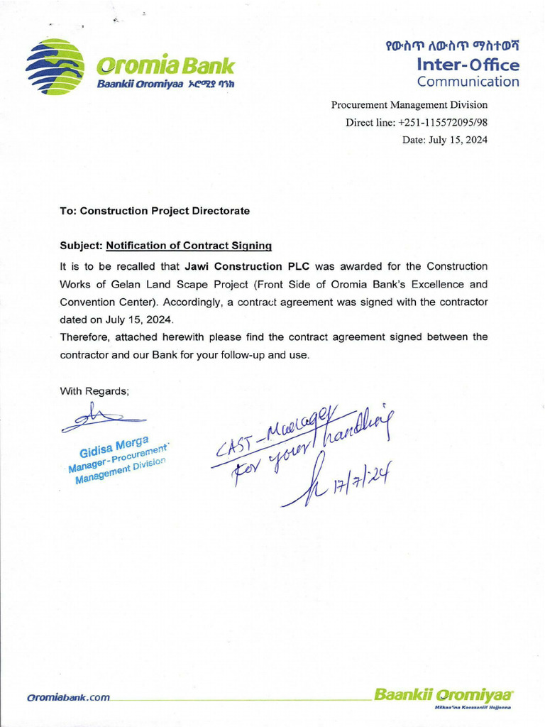 Notification of Contract Signing Jawi Construction PLC_0001 (1) | PDF