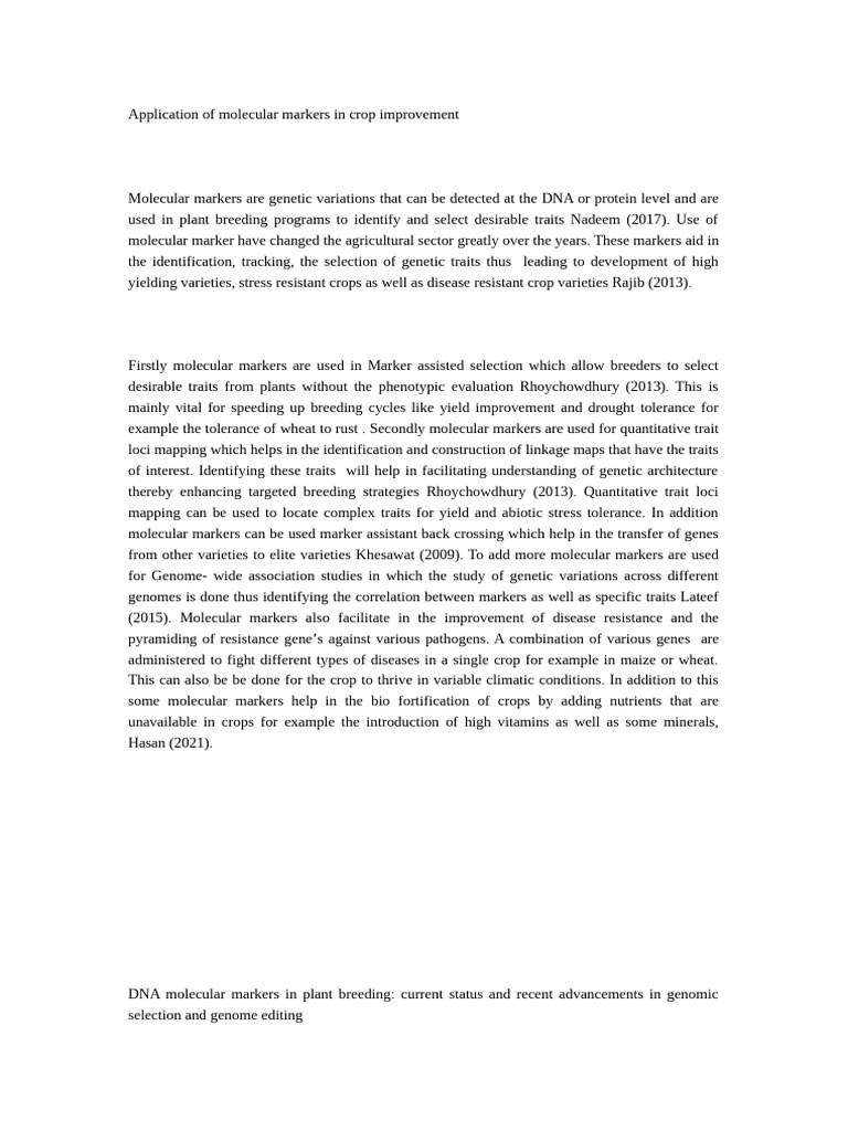 Molecular Markers in Crop Improvement | PDF | Plant Breeding | Genetics