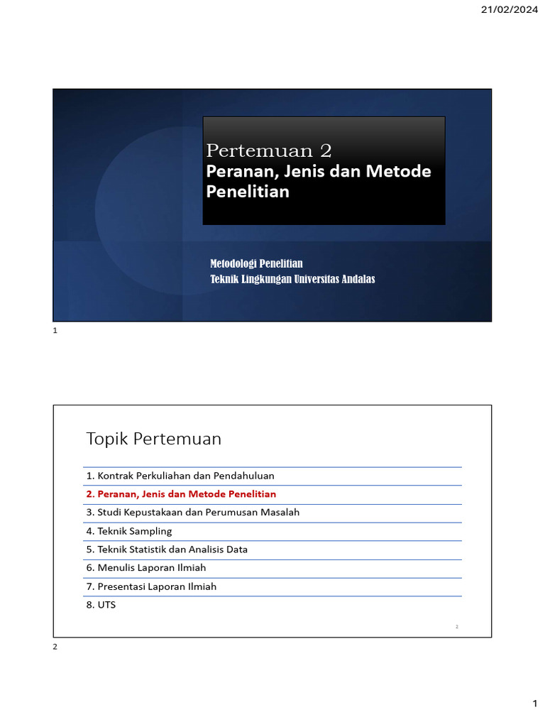 2023 Kuliah 2 Peranan, Jenis dan Metode Penelitian | PDF