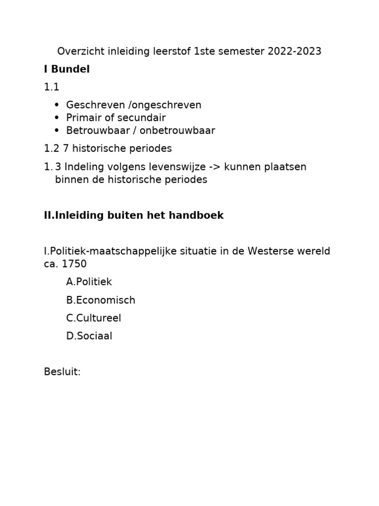 Overzicht Inleiding Leerstof 1ste Semester 2022-23 | PDF