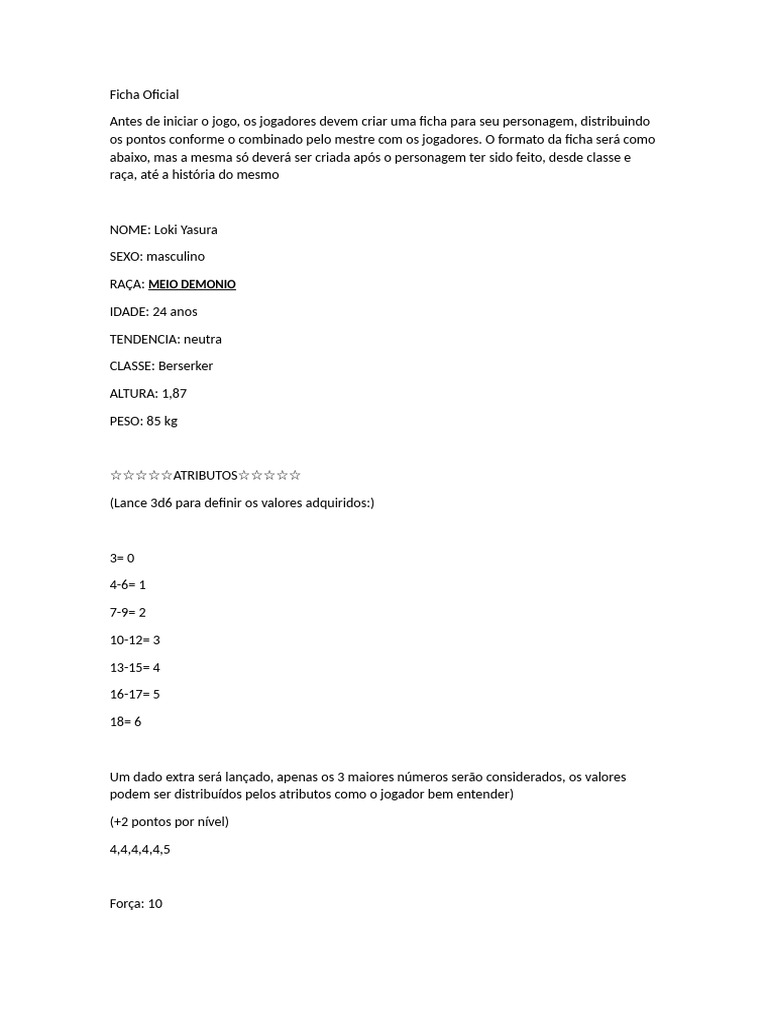 Ficha Oficial loki | PDF