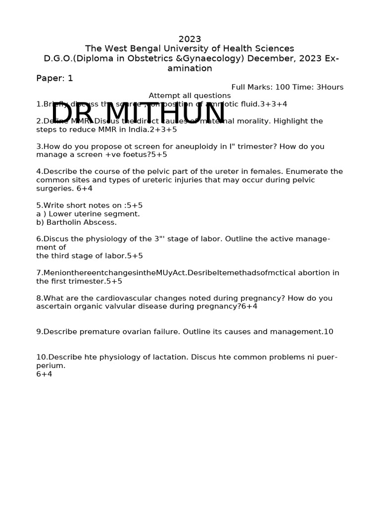 DGO PAPER 1 | PDF | Pregnancy | Uterus