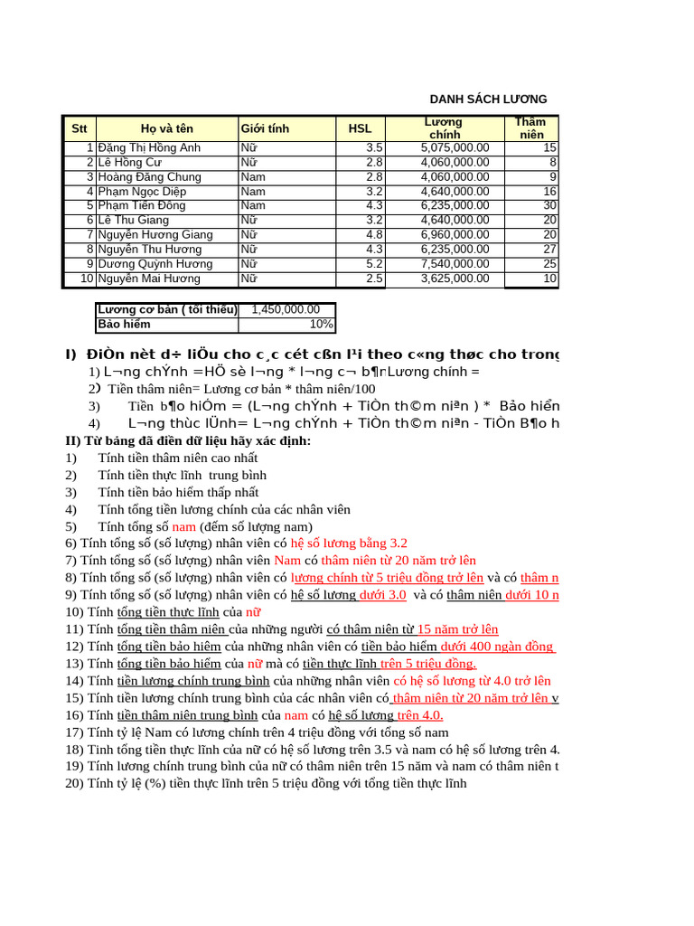 Bài TH C Hành Excel (Bu I 7) | PDF
