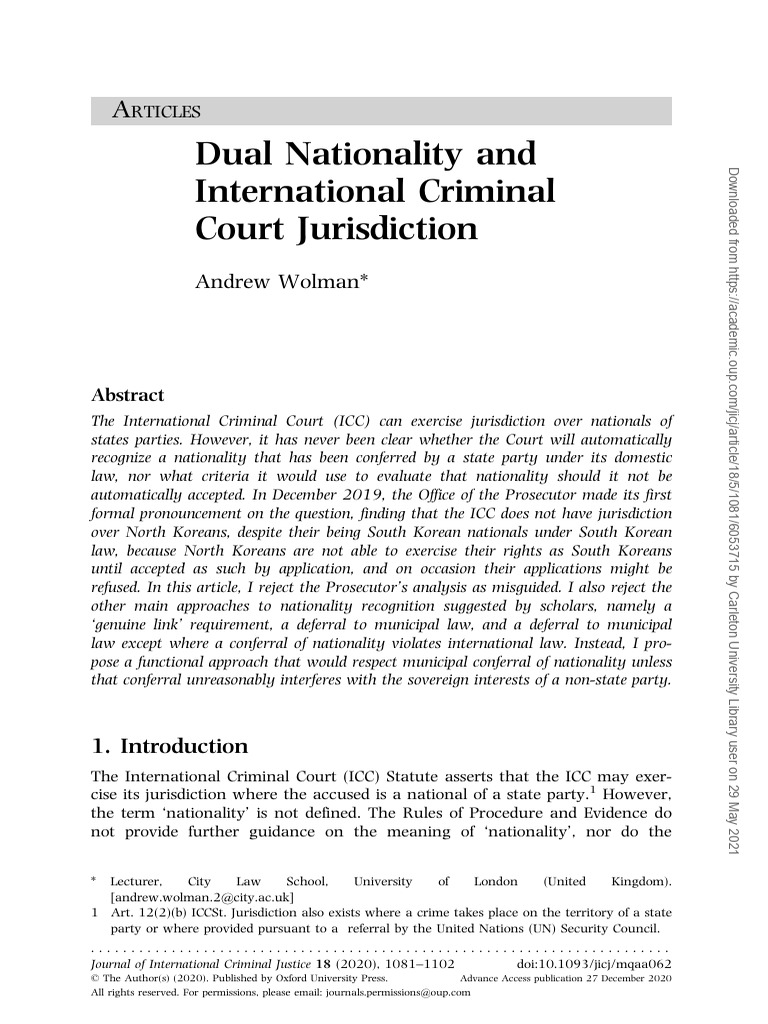 Oup Accepted Manuscript 2020 | PDF | International Criminal Court ...