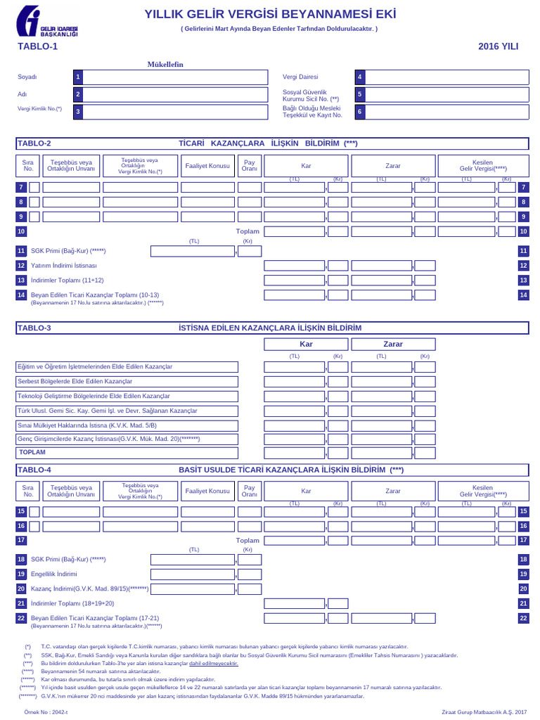 Yıllık Gelir Vergisi Beyannamesi Eki | PDF