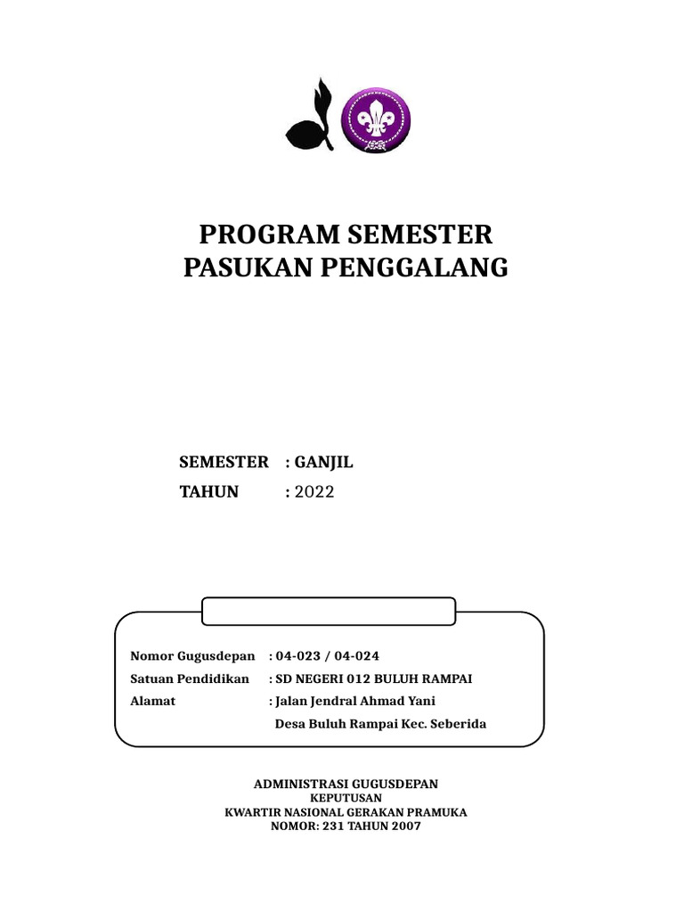 Program Semester Pramuka SD 2022 | PDF
