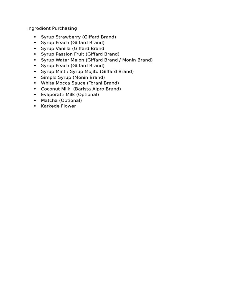 Ingredient Purchasing | PDF