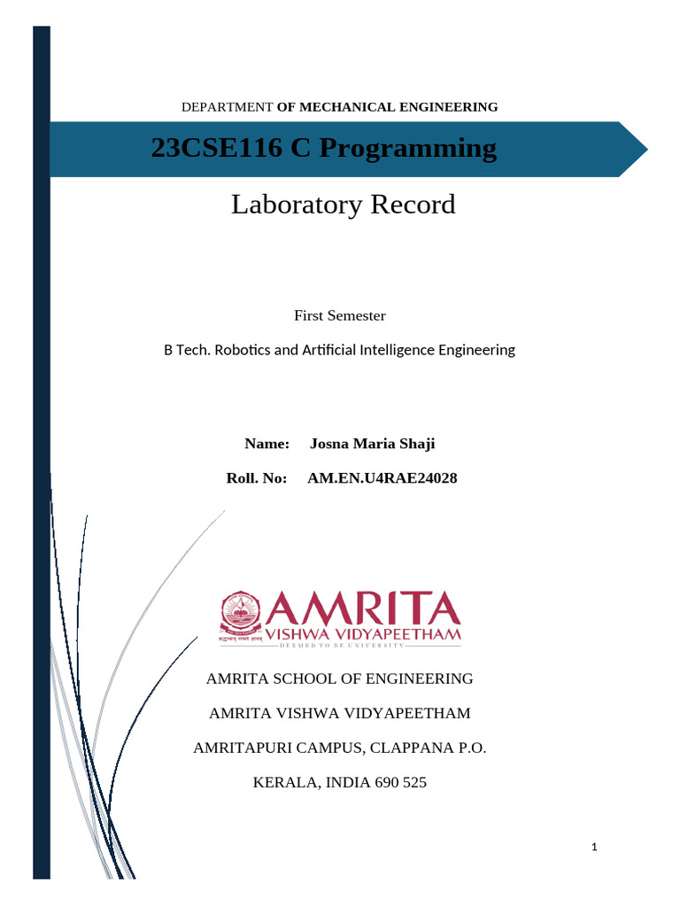 C_Programming_Lab_Record_S1_RAE_answersJosna_actual josna_project | PDF | C (Programming ...
