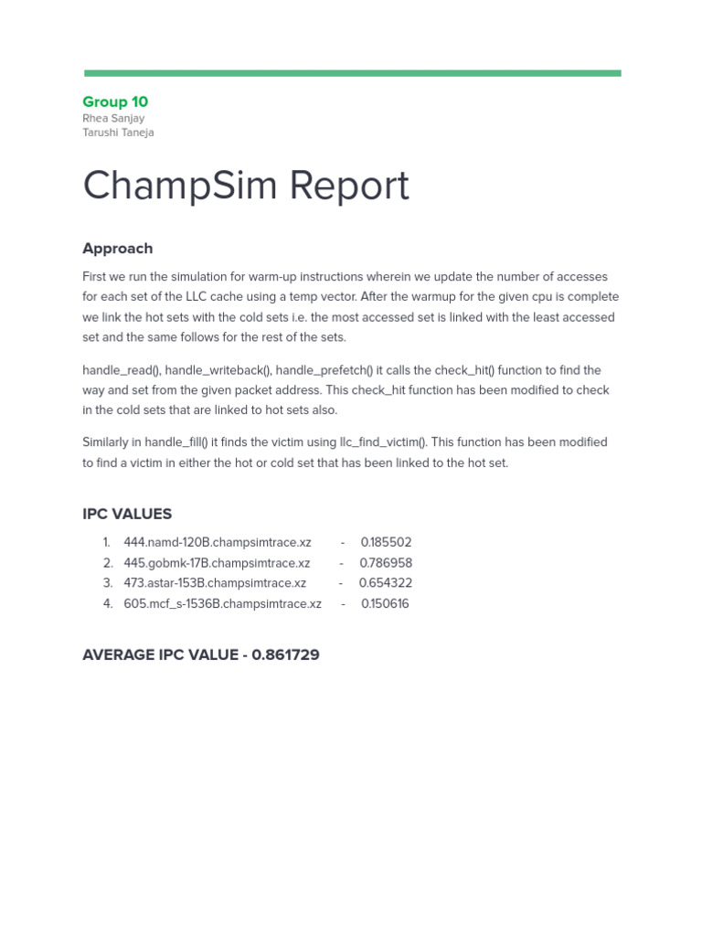 ChampSim Cache Simulation Report | PDF