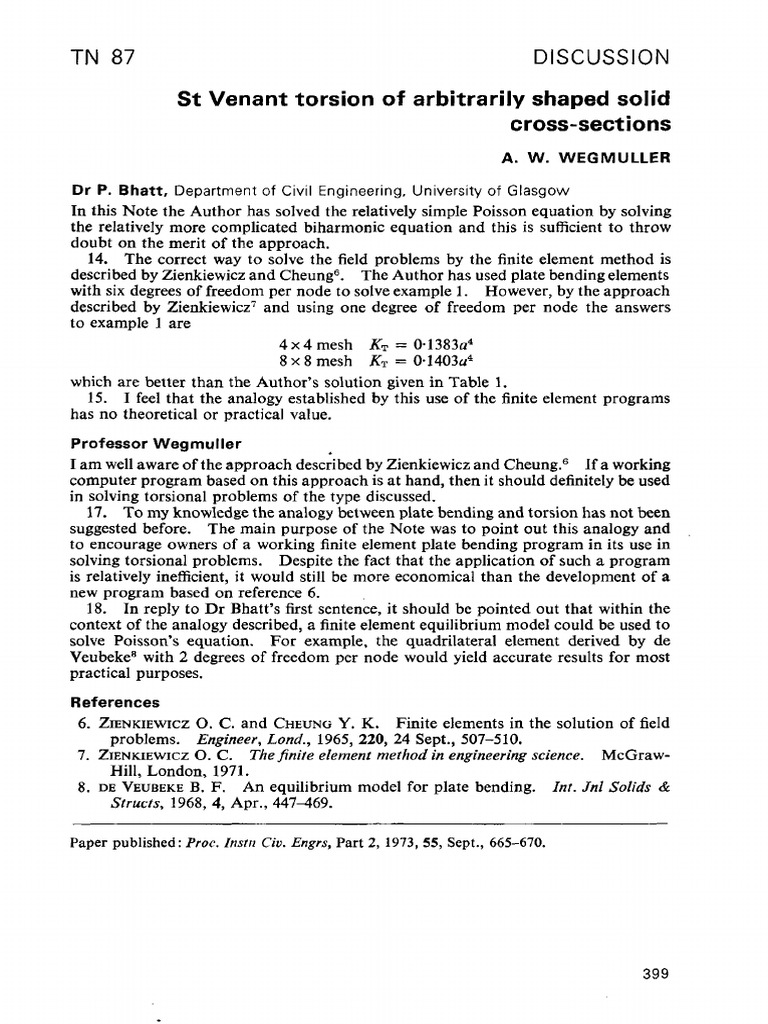 ST Venant Torsion of Arbitrarily Shaped Solids | PDF | Finite Element ...