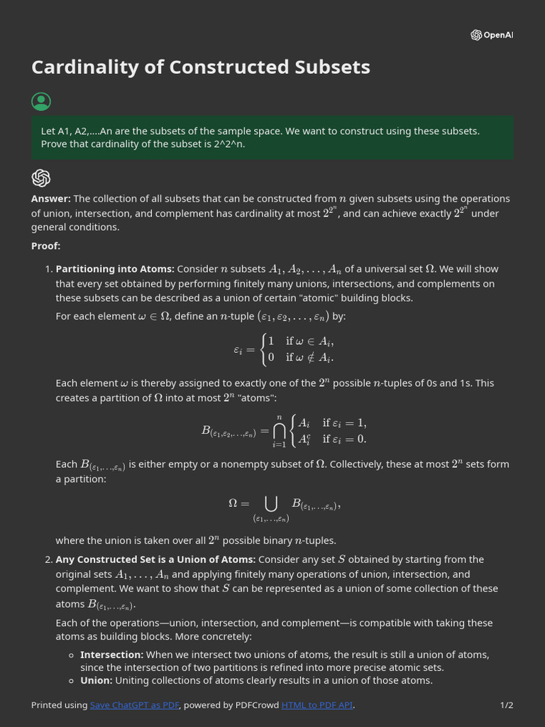 Cardinality of Constructed Subsets | PDF | Set (Mathematics) | Empty Set