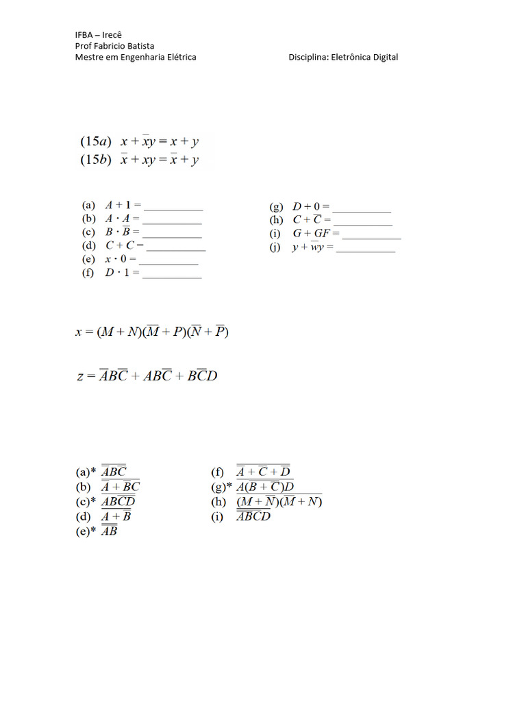 Lista 01 - Teoremas | PDF