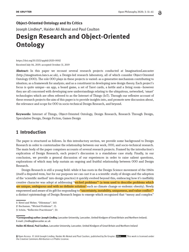 Lindley Et Al. - 2020 - Design Research and Object-Oriented Ontology | PDF | Internet Of Things ...