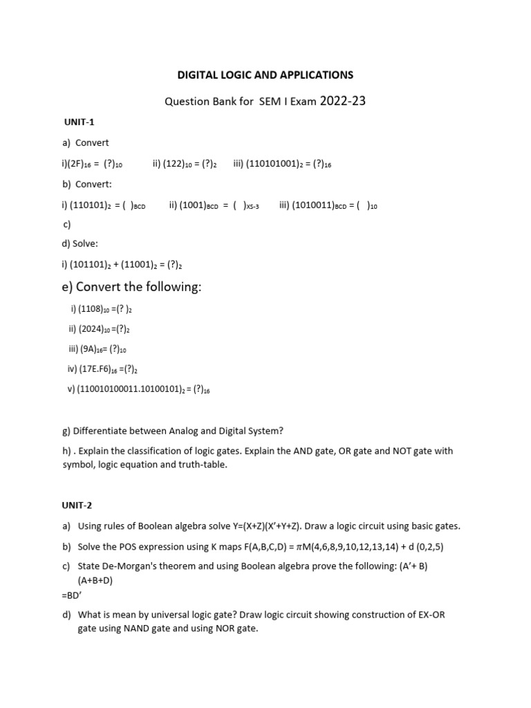 DLA Question bank | PDF | Logic Gate | Computer Engineering