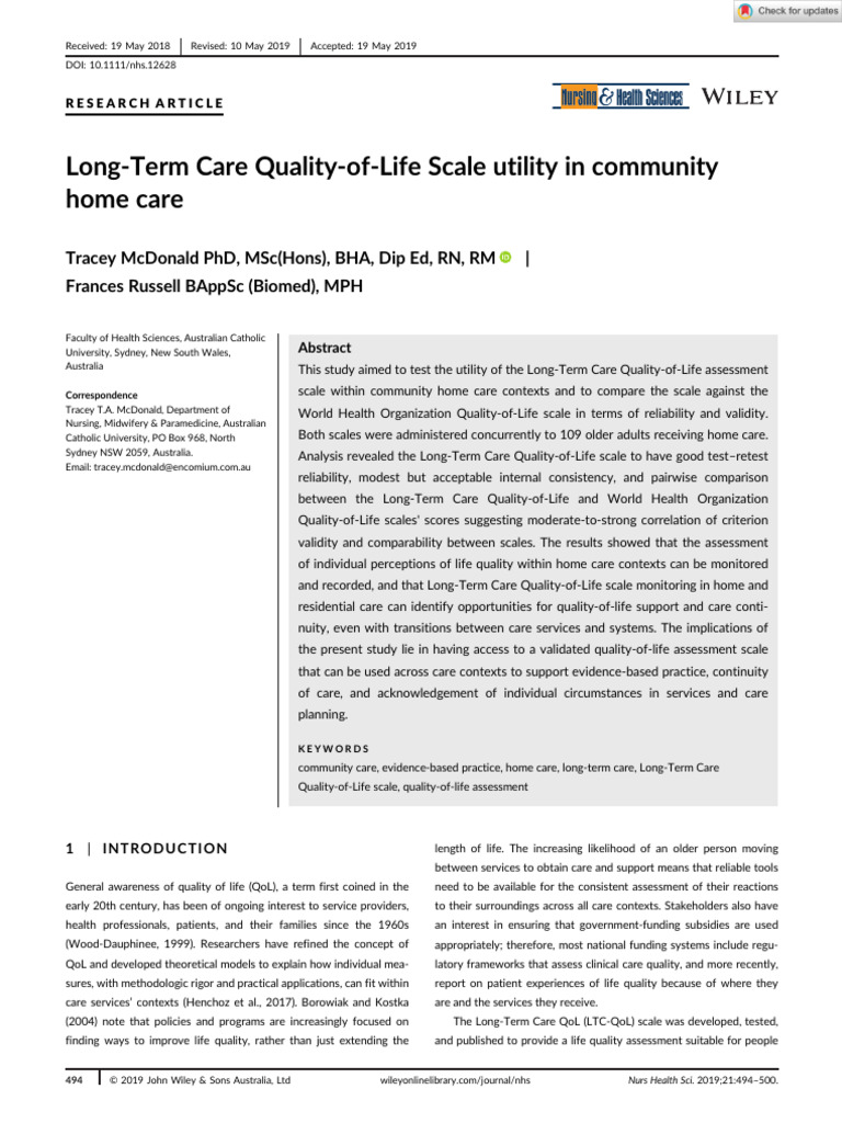 (EX) Long Term Care Quality of Life Scale Utility in Community Home ...