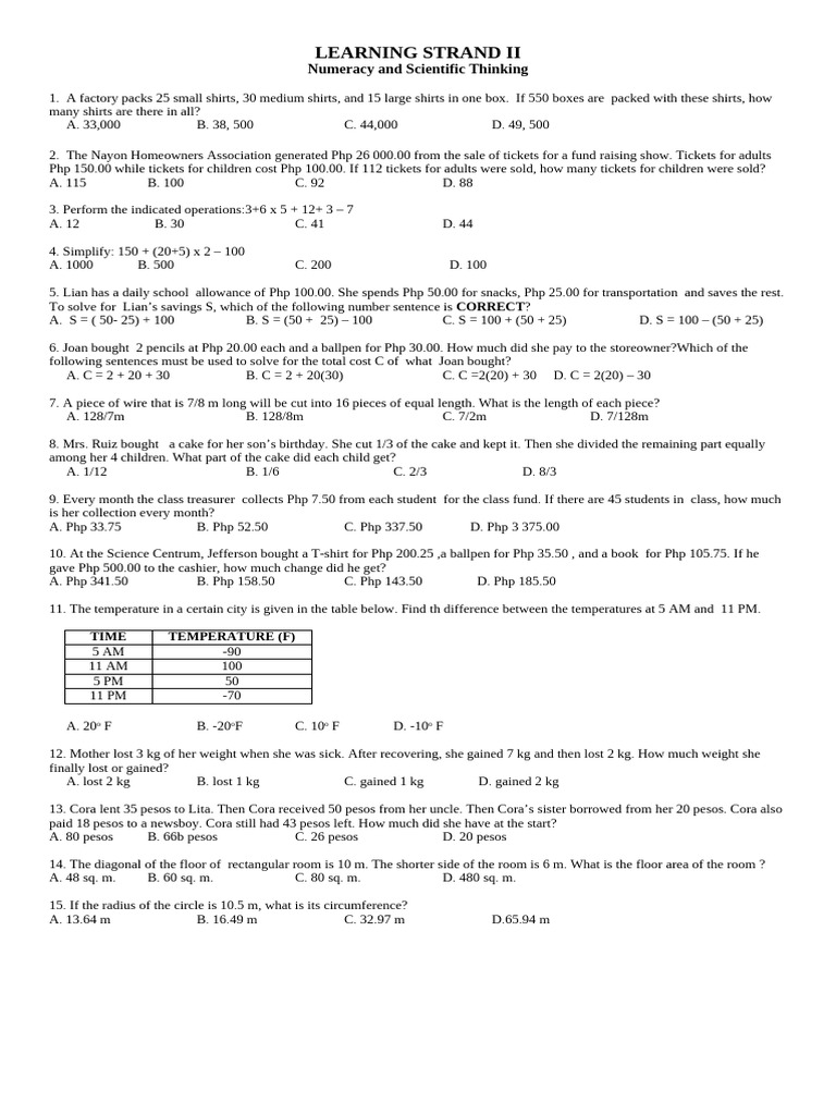 Learning Strand Ii Numeracy Scientific Thinking 2019 | PDF ...