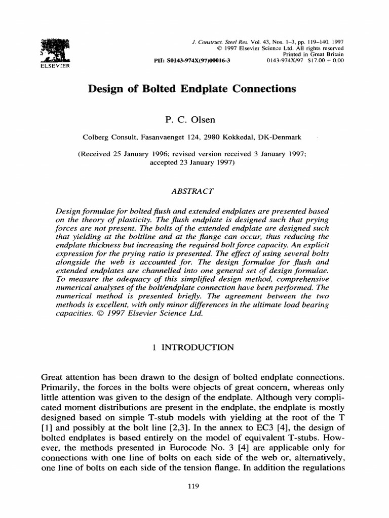 Olsen 1997 Design of Bolted Endplate Connections | PDF | Mathematical ...