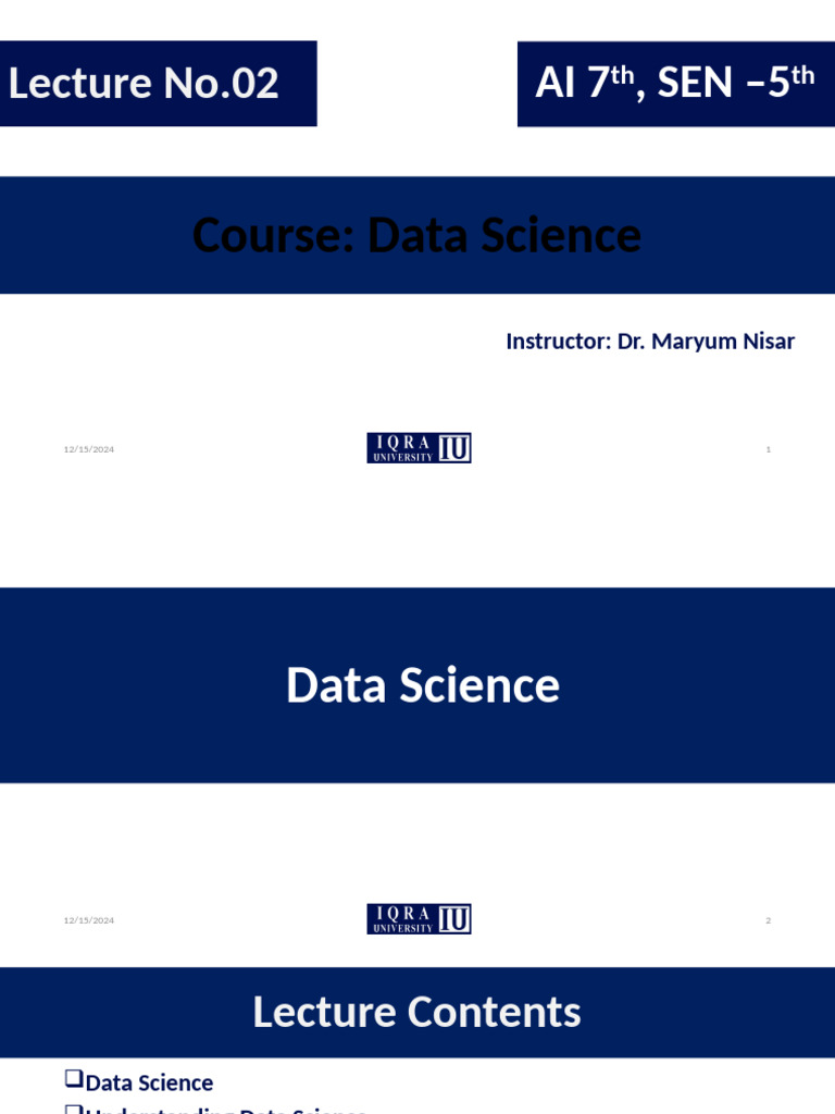 Data Science Lecture No 02 | PDF | Data Analysis | Data Science