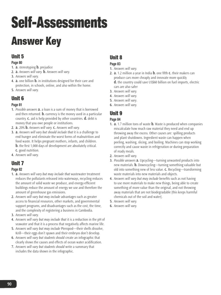 LC Self-Assessments Answer Key | PDF | Natural Environment ...